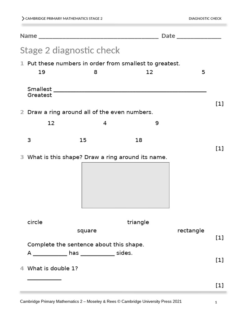 Stage 2 Mathematics Diagnostic Check | PDF | Shape | Geometry