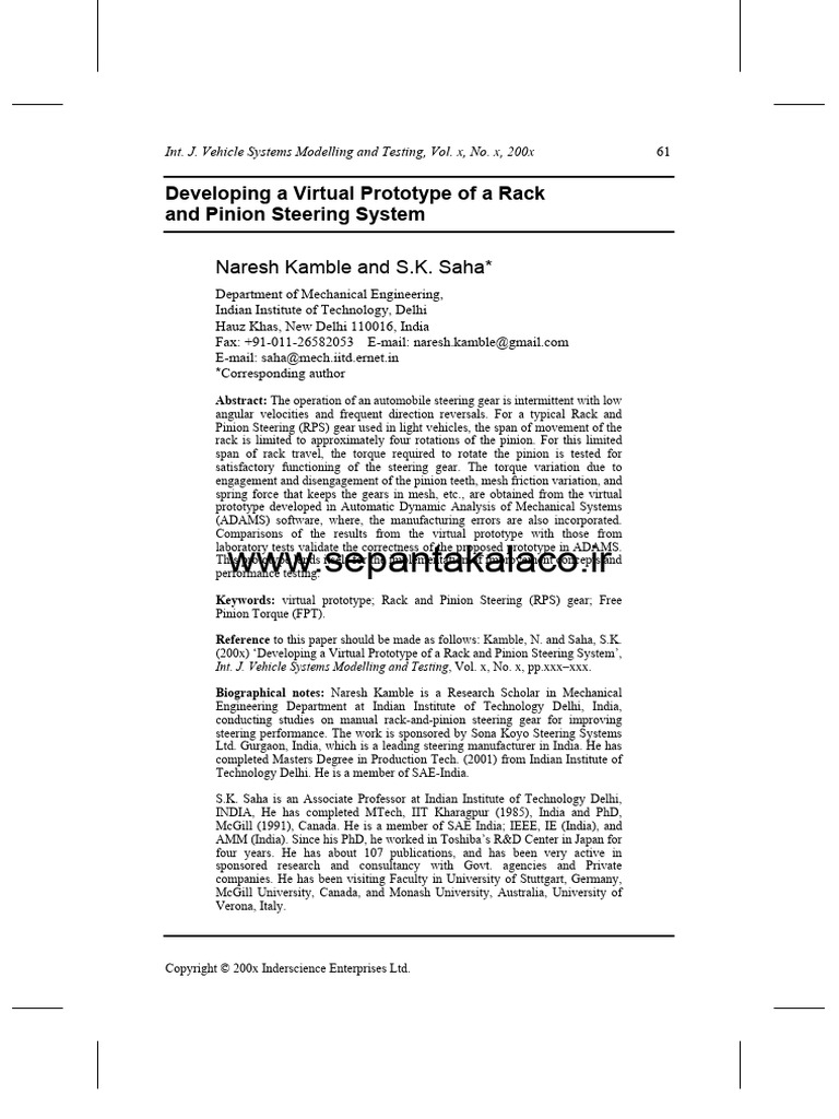 Virtual Prototype of Rack and Pinion Steering | PDF | Gear | Steering