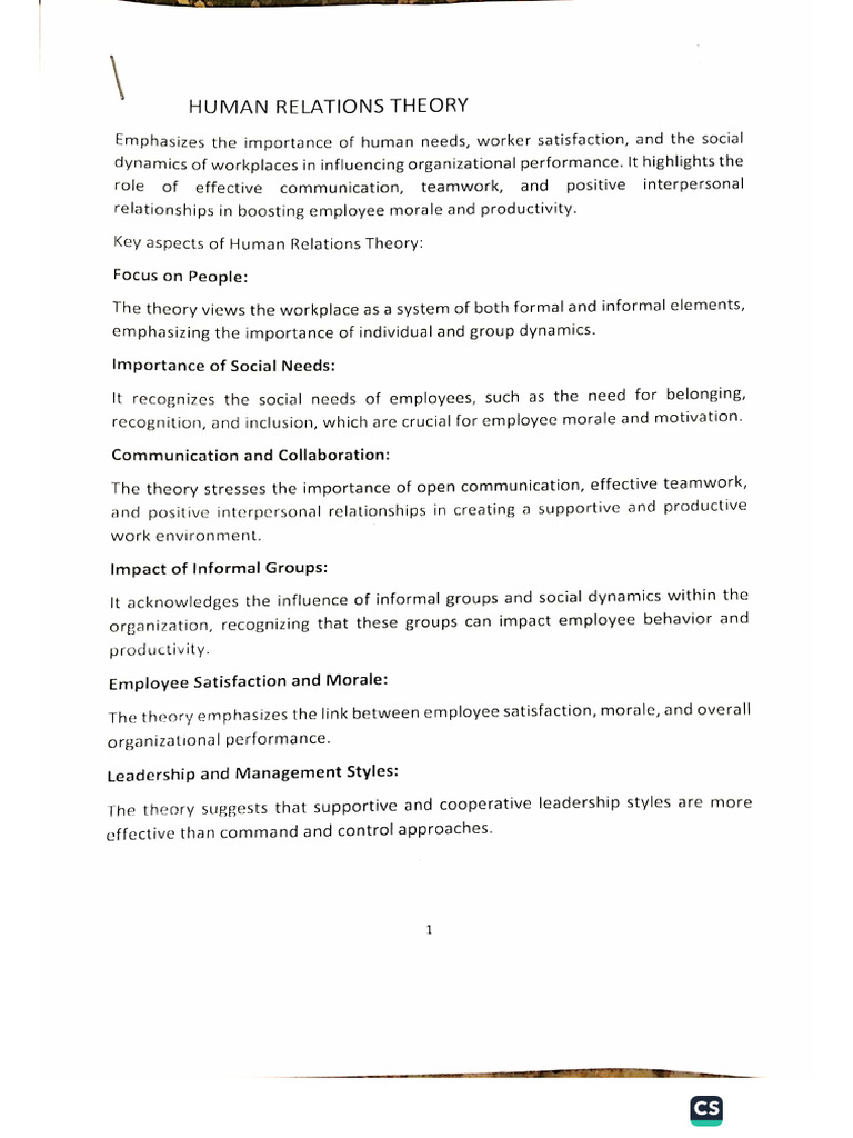 Human Relations Theory | PDF
