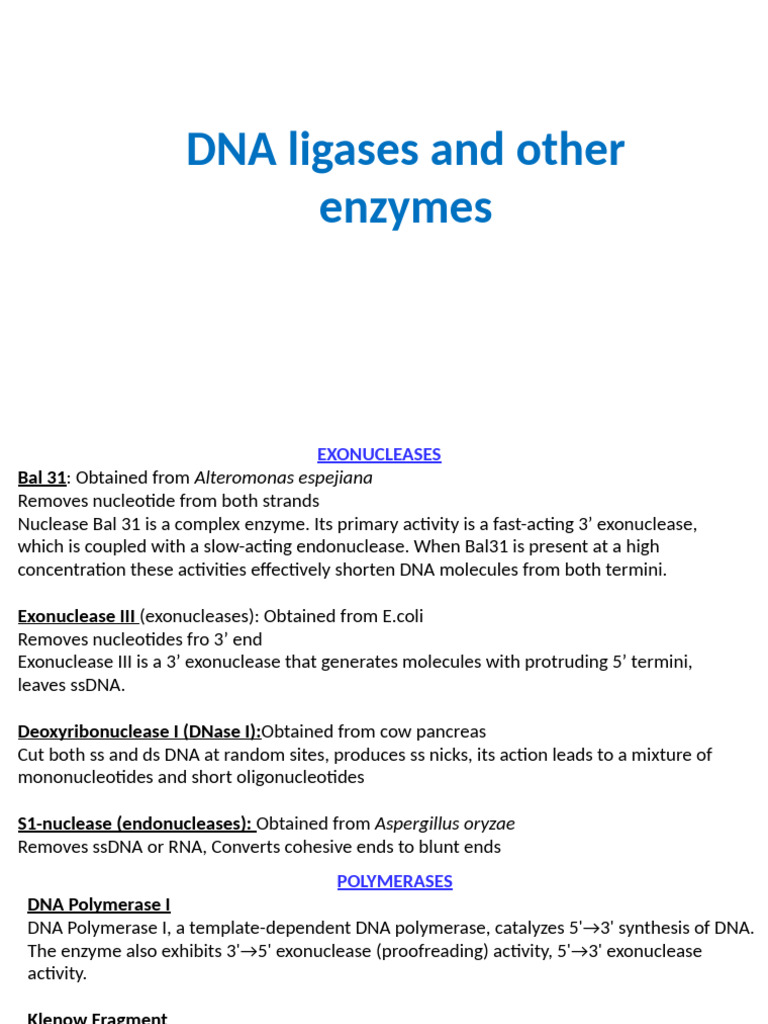 Types of DNA Ligases Explained | PDF | Dna Ligase | Dna