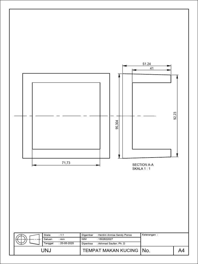 Gambar Teknik - Asbak Persegi - Herdini Annisa Sandy Ponco-Model | PDF