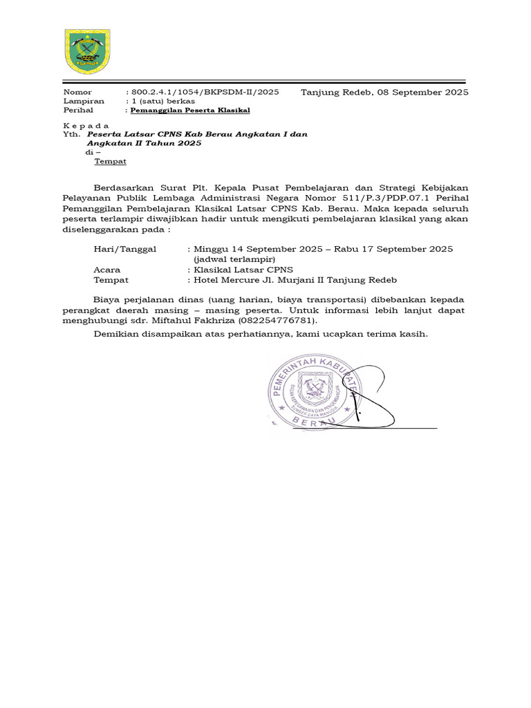 Pemanggilan Peserta Klasikal Latsar Cpns Angkatan I Dan Angkatan II ...