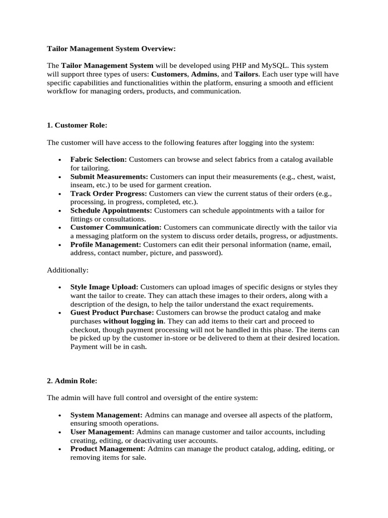 Tailor Management System Overview | PDF | Point Of Sale | Information ...