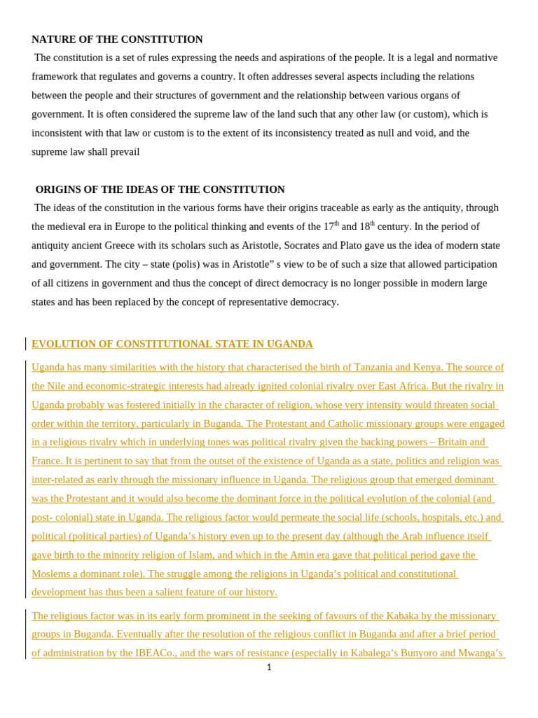 CONSTITUTIONAL HISTORY First Summary | PDF | Uganda | Constitution