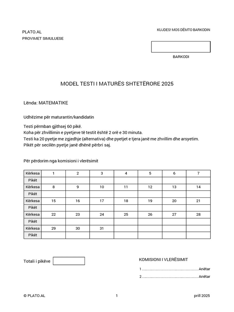 Matematike Provimi 1 | PDF