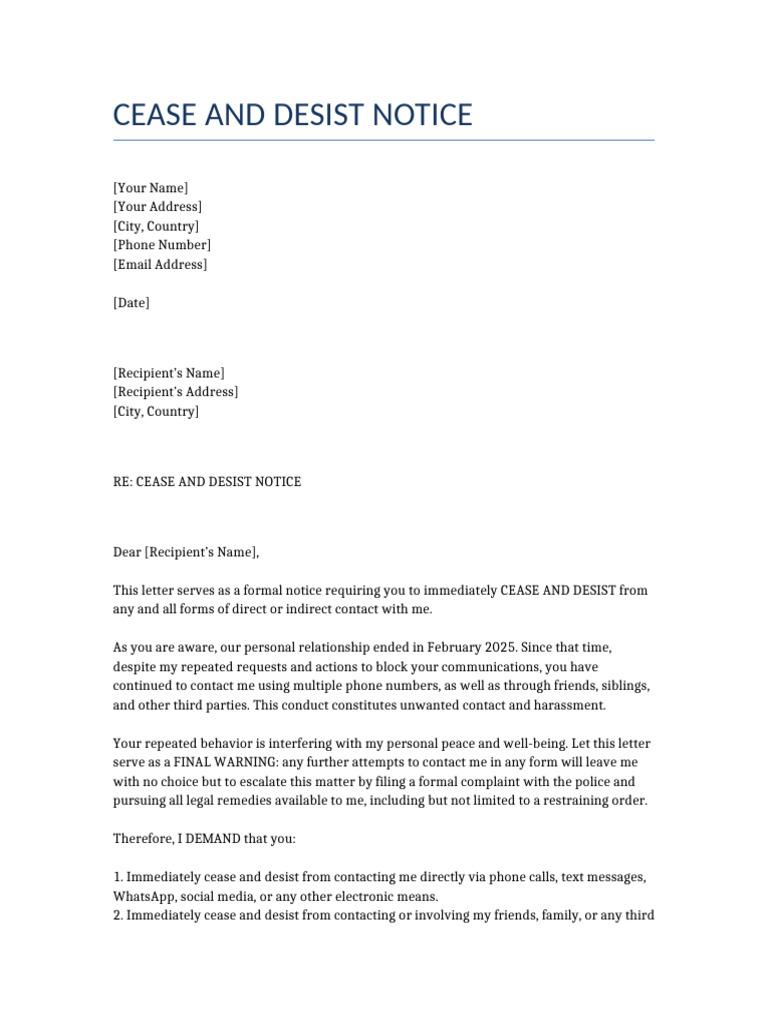 Cease and Desist Notice | PDF