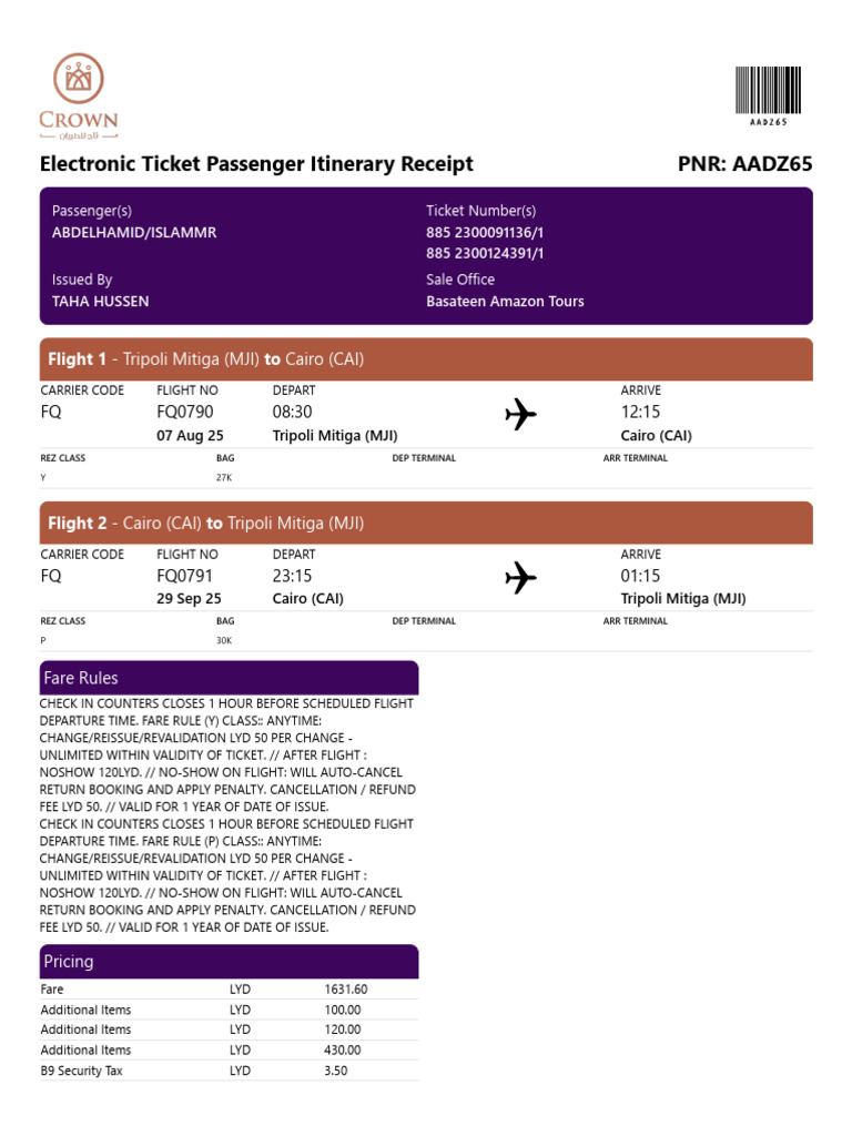 Your Fly Crown Booking Reference AADZ65 | PDF | Fee | Public Transport