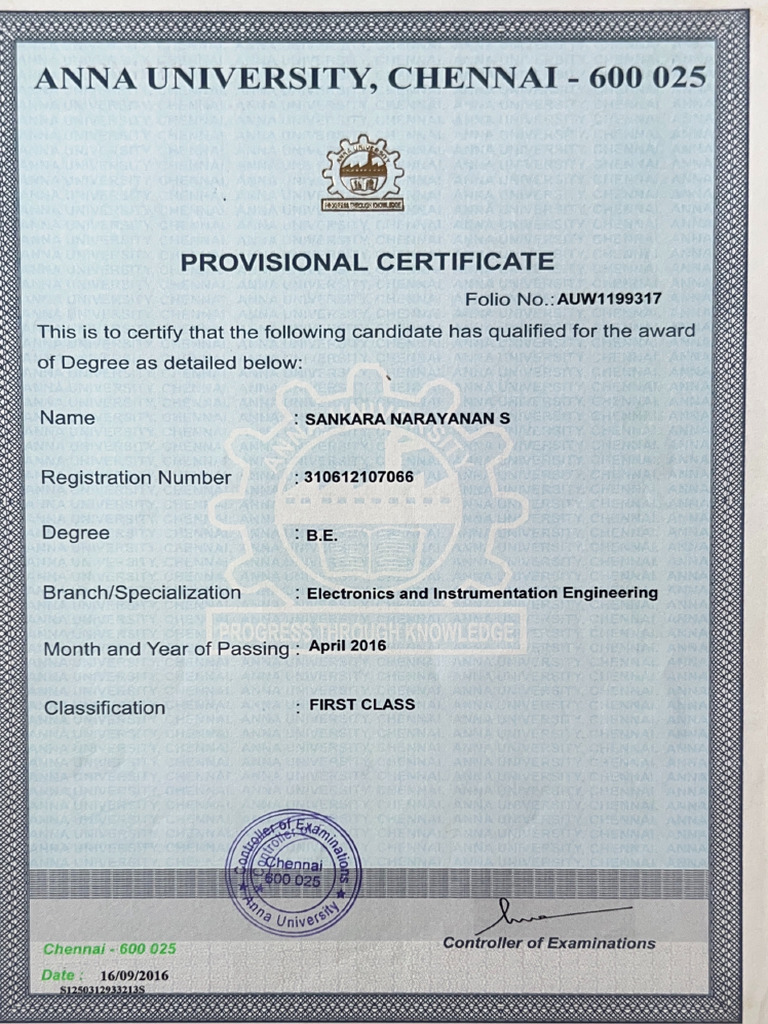 Engineering Provisional Certificate | PDF