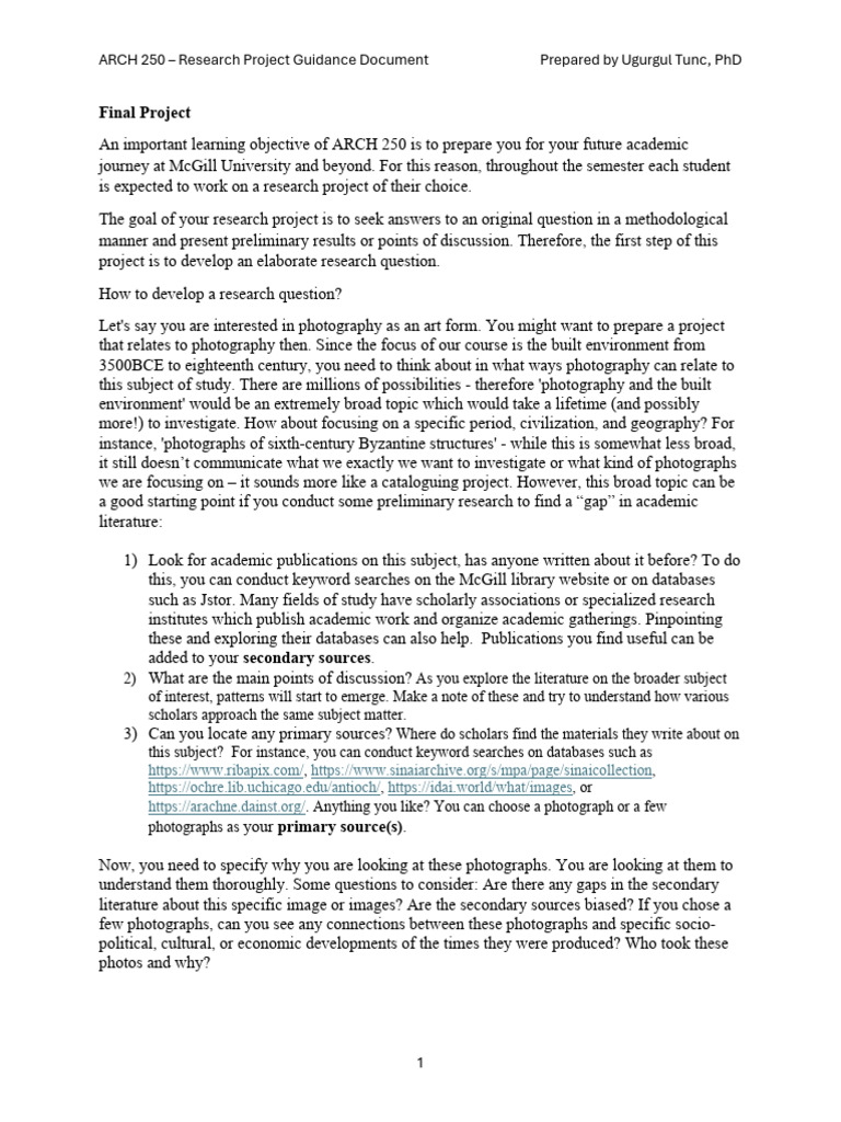 ARCH 250 - Research Project Guidance | PDF | Methodology ...