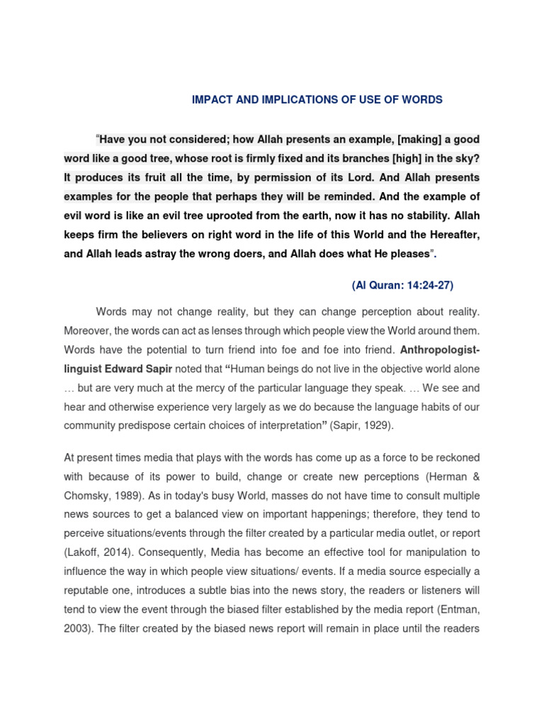Power of Words in Shaping Perception | PDF | Psychological Concepts ...