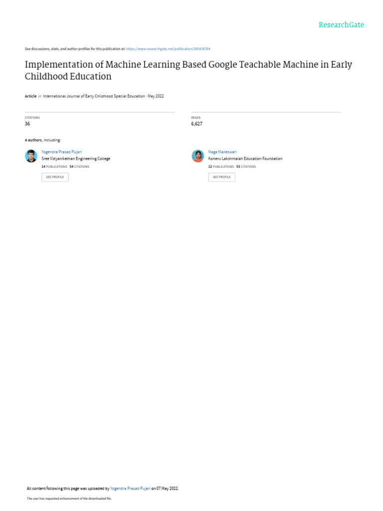 Implementation of Machine Learning Based Google Teachable Machine in Early Childhood Education ...