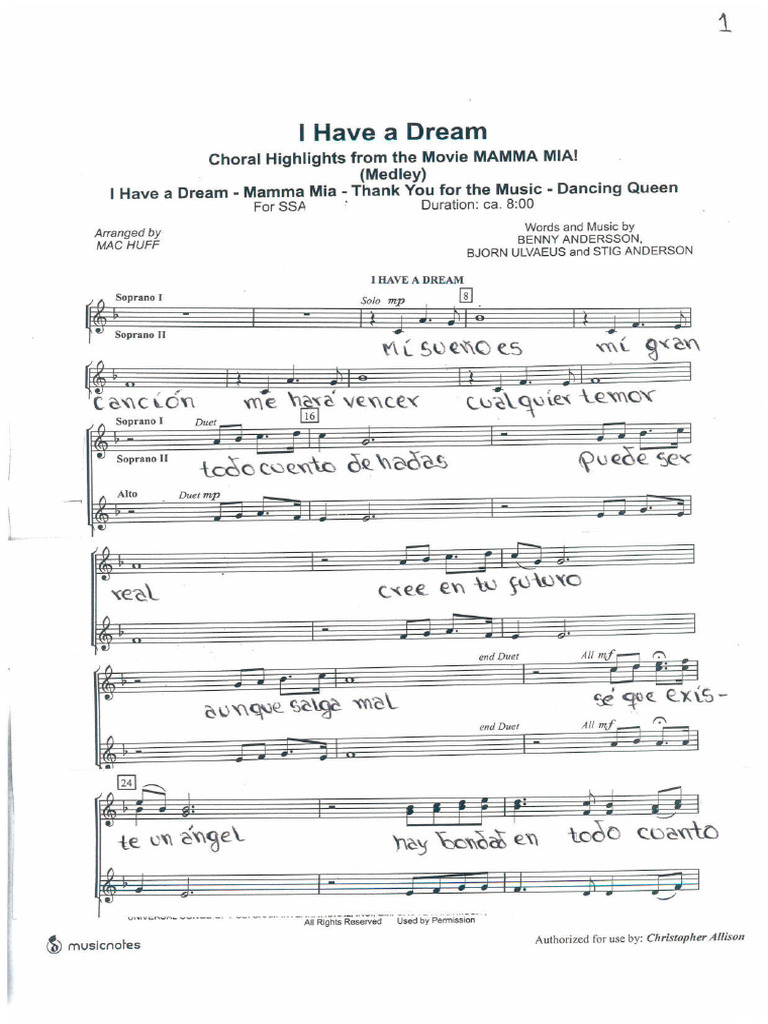 Choral Highlights From The Movie MAMMA MIA! MAC HUFF | PDF