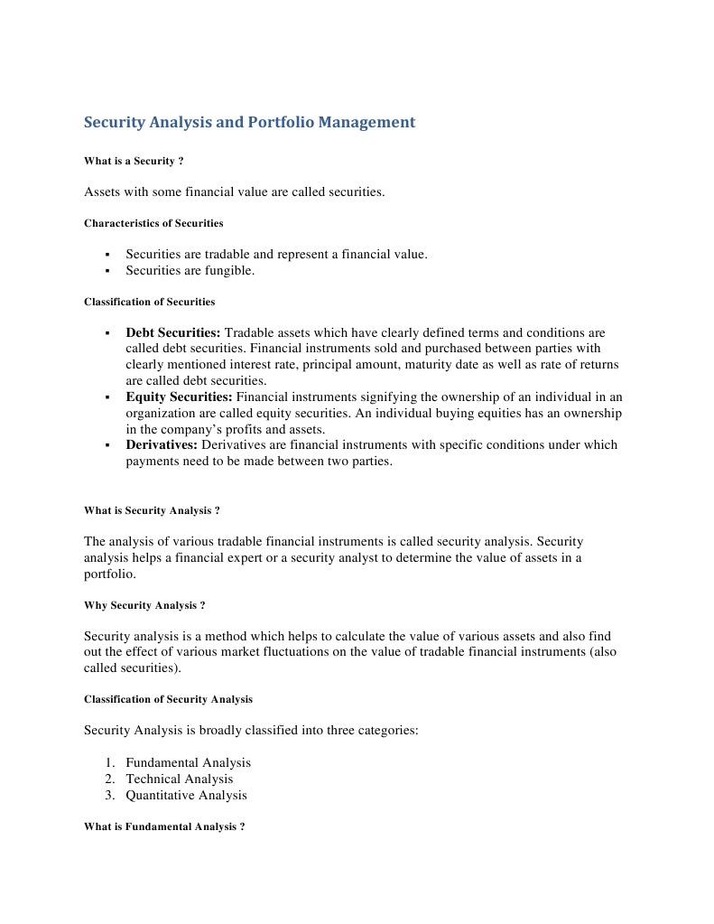 Security Analysis and Portfolio Management | PDF | Securities (Finance ...