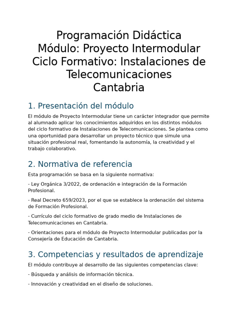 Programacion Proyecto Intermodular Cantabria | PDF | Maestros | Evaluación