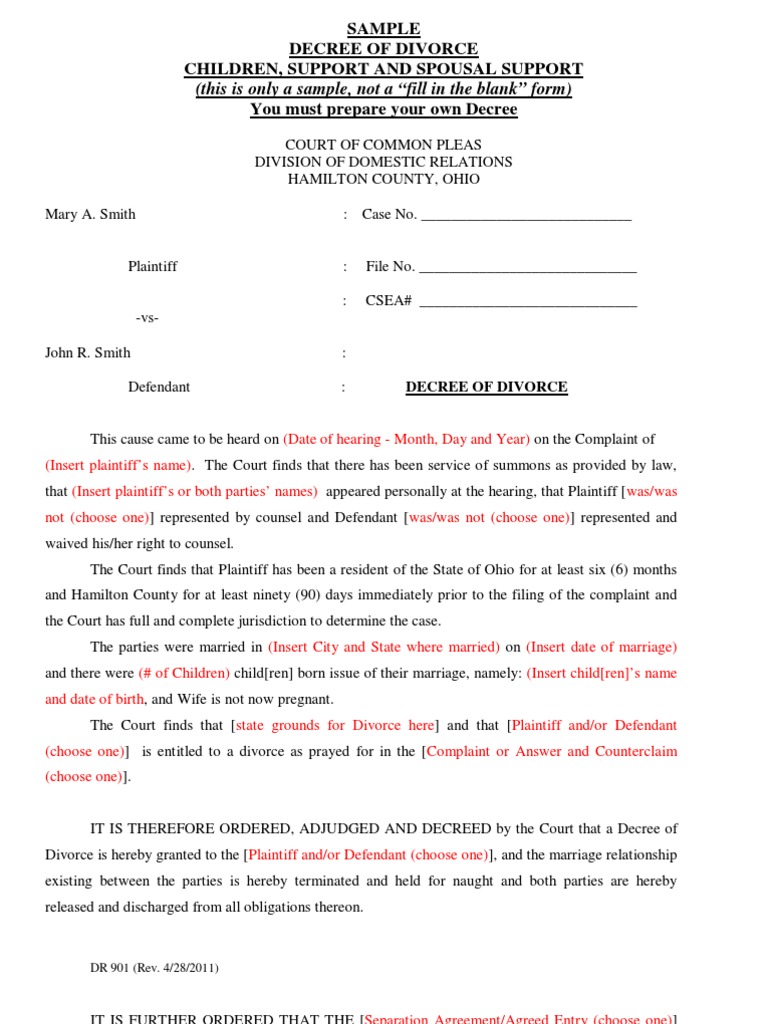 Ohio Divorce Decree Sample Template | PDF | Child Support | Withholding Tax