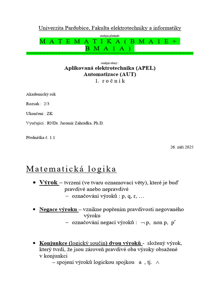KMA1N LEC 01-1-2025 26+(Mat Logika+a+Booleova+Alg) | PDF