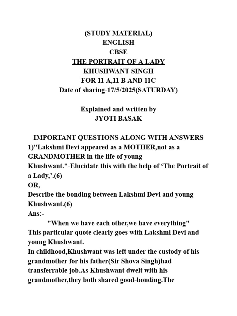 Study Material The Portrait of A Lady | PDF