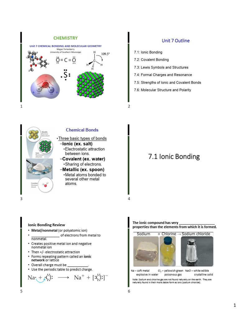 CHE 106 Unit 7 Notes | PDF | Ionic Bonding | Chemical Bond
