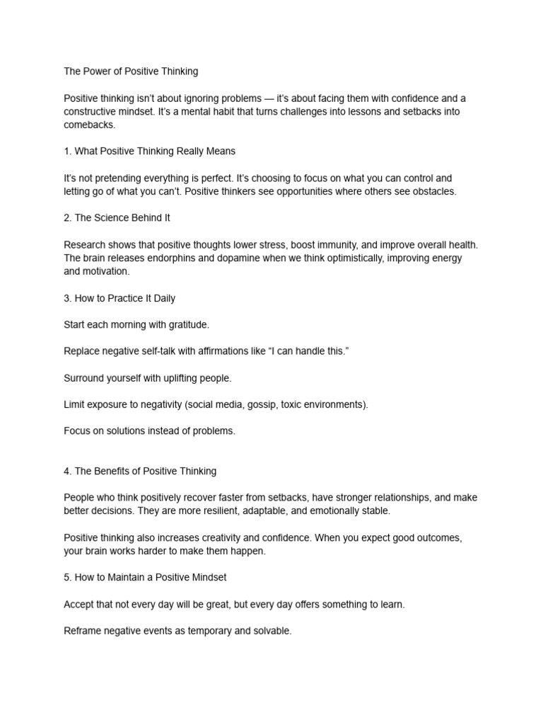 The Power of Positive Thinking | PDF