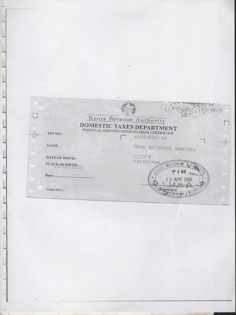 Kenya Domestic Tax Form PI1N 1 | PDF