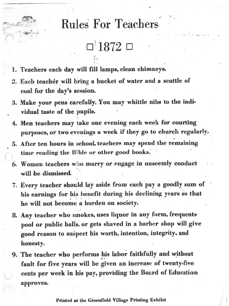 Rules For Teachers 1872 | PDF