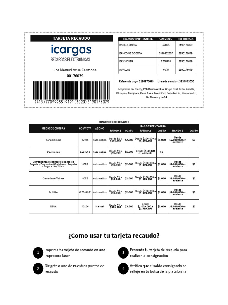 Tarjeta de Recaudo: Guía y Costos | PDF | Bancario | Bancos