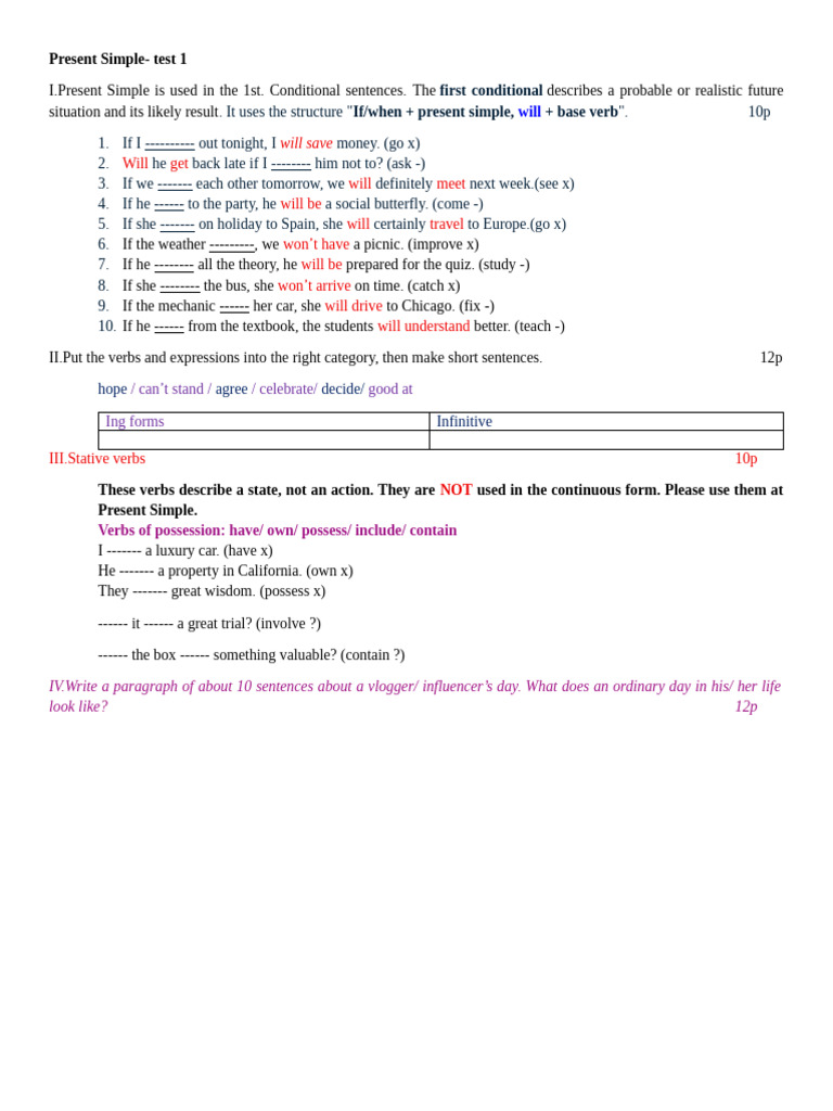 Test Paper 8th Grade | PDF | Verb
