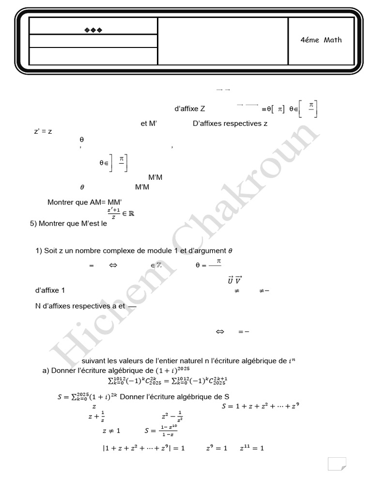 Exercices sur les nombres complexes | PDF | Nombre complexe | Analyse ...