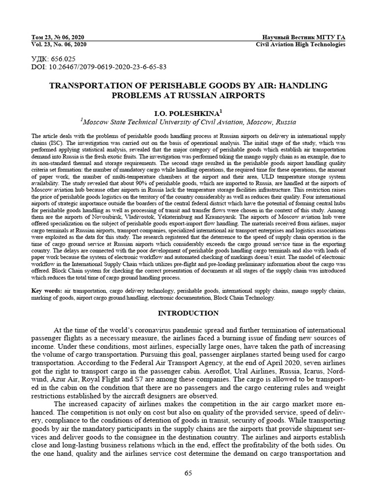 Transportation of Perishable Goods by Air Handling Problems at Russian ...