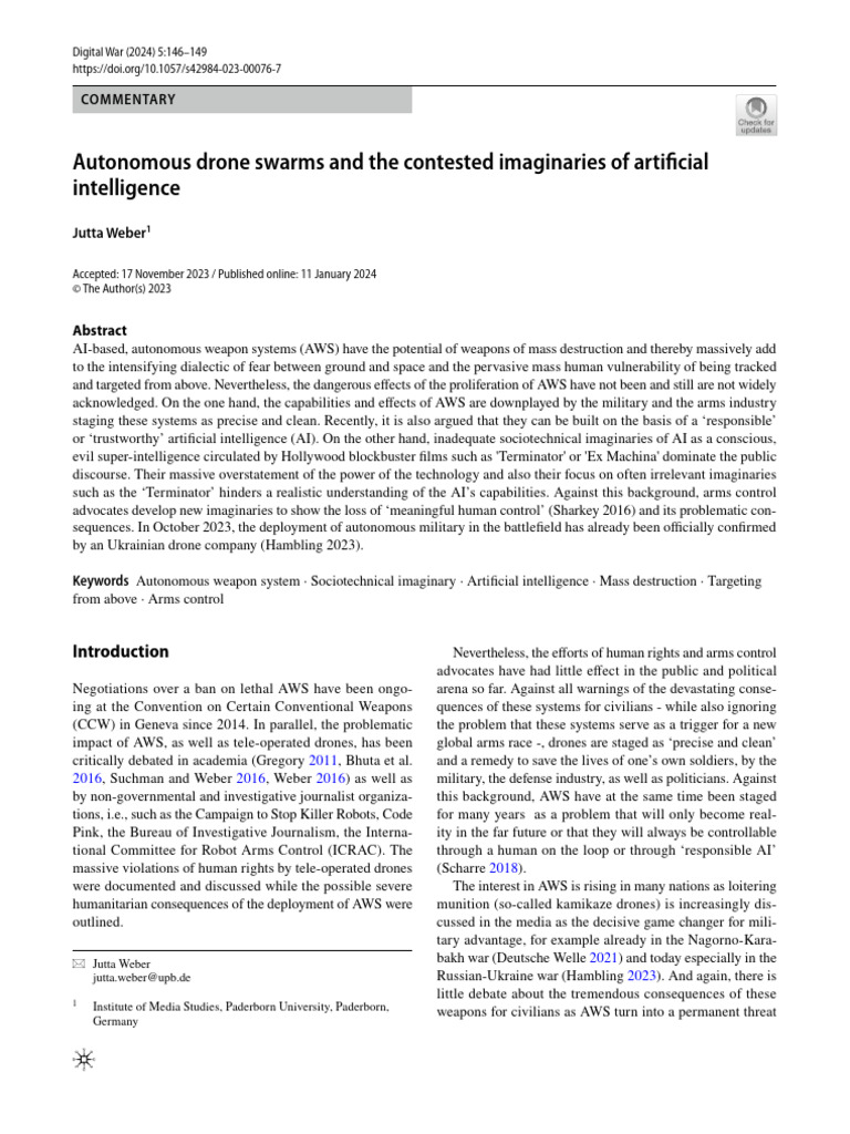 Autonomous Drone Swarms and The Contested Imaginaries of Artificial | PDF