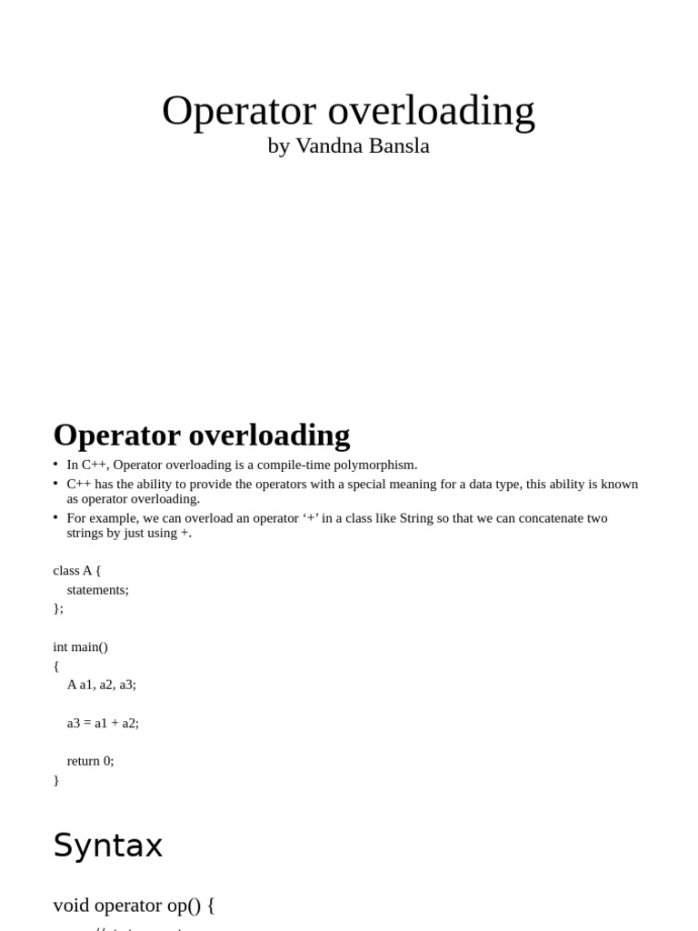 Operator Overloading In C Pdf C Computing