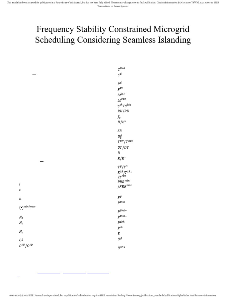 Frequency Stability Constrained Microgrid Scheduling Considering Seamless Islanding | PDF ...