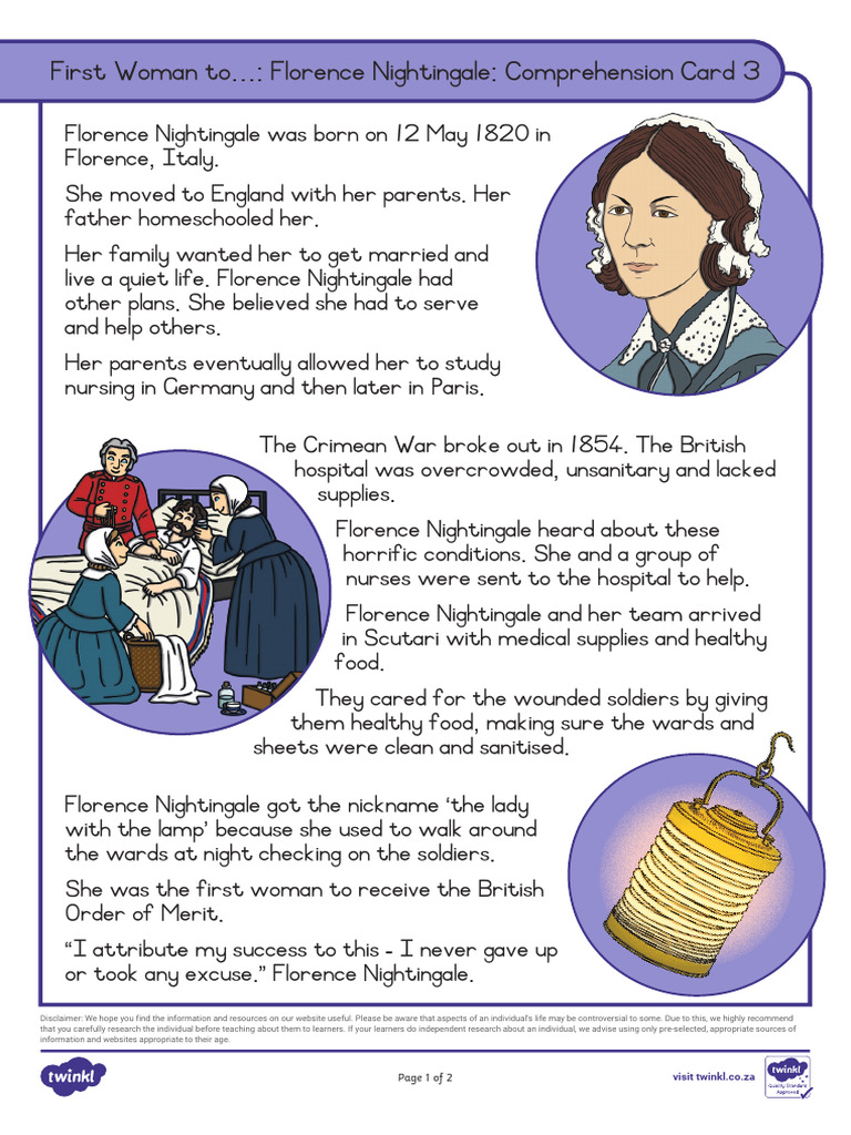 First Woman To... Florence Nightingale Comprehension Card 3 | PDF ...