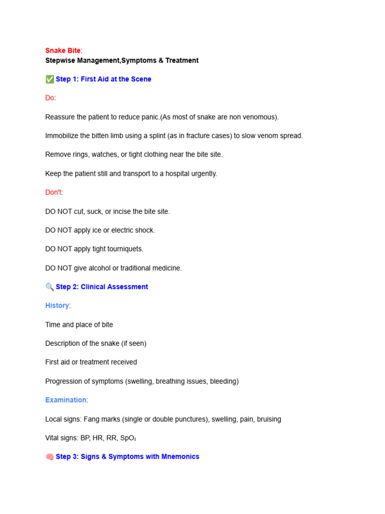 Snake Bite - Stepwise Management | PDF | Medical Specialties | Clinical ...
