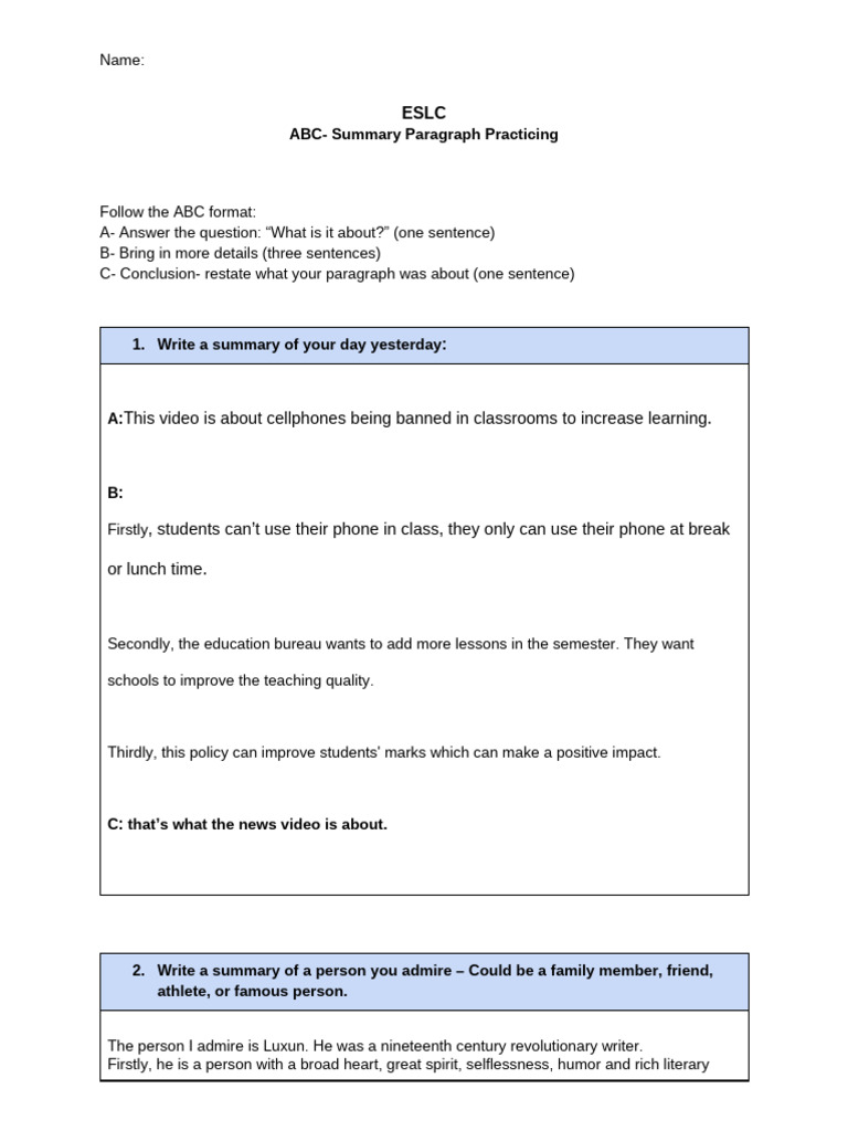 Summary Writing Practice Examples | PDF