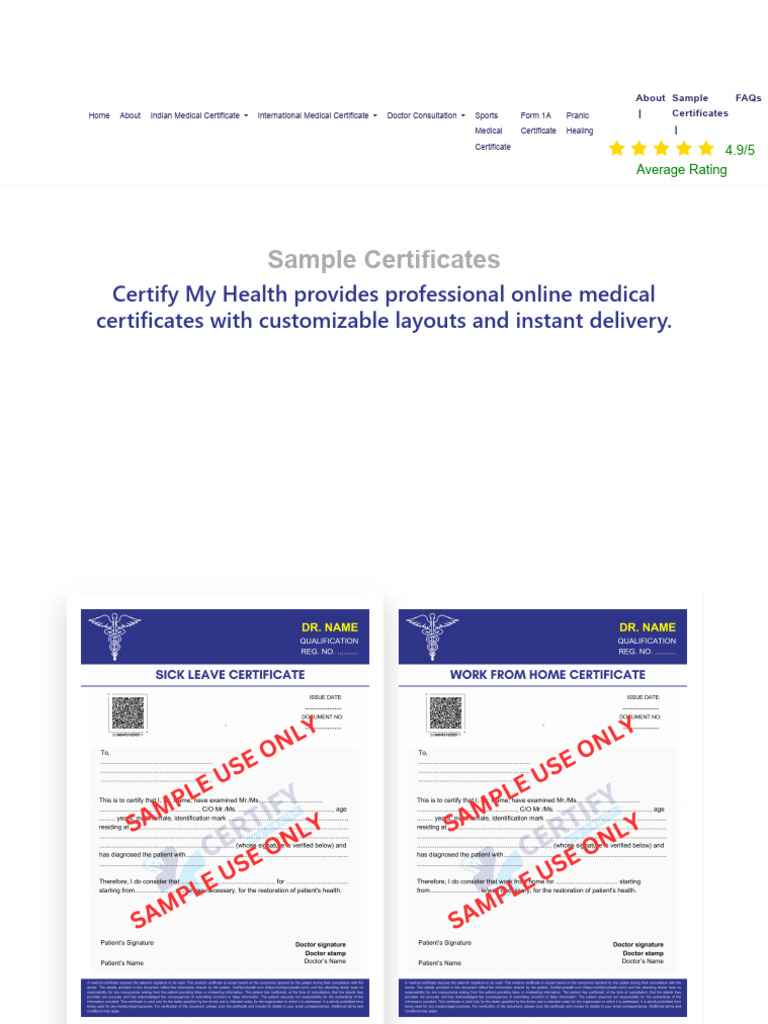 Sample Certificates - Certify My Health - View Our Medical Certificates ...