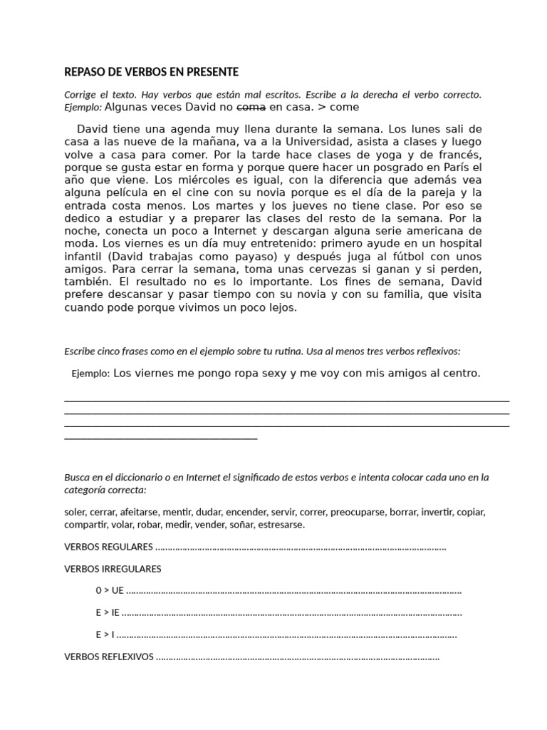 Repaso de Verbos en Presente | PDF