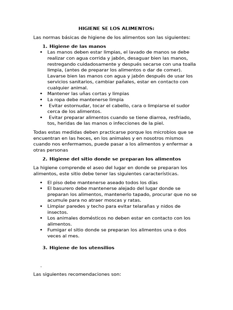 Normas de Higiene en Alimentos | PDF | Lavado de manos | Higiene