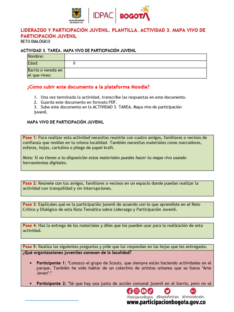 DOCUMENTO PARA EDITAR - ACTIVIDAD 3. Mapa Vivo de Participación Juvenil | PDF