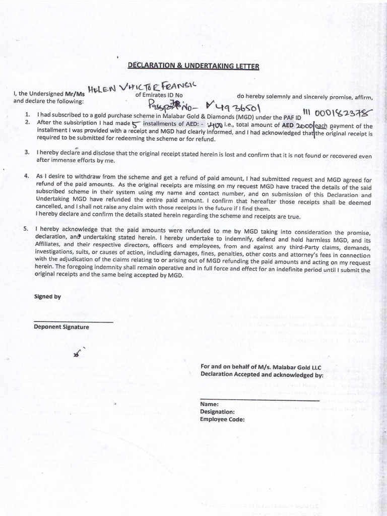Declaration For Scheme Cash Back | PDF