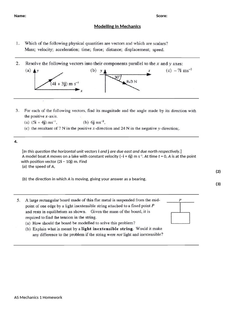 As Mechanics Homework Pack | PDF | Acceleration | Classical Mechanics