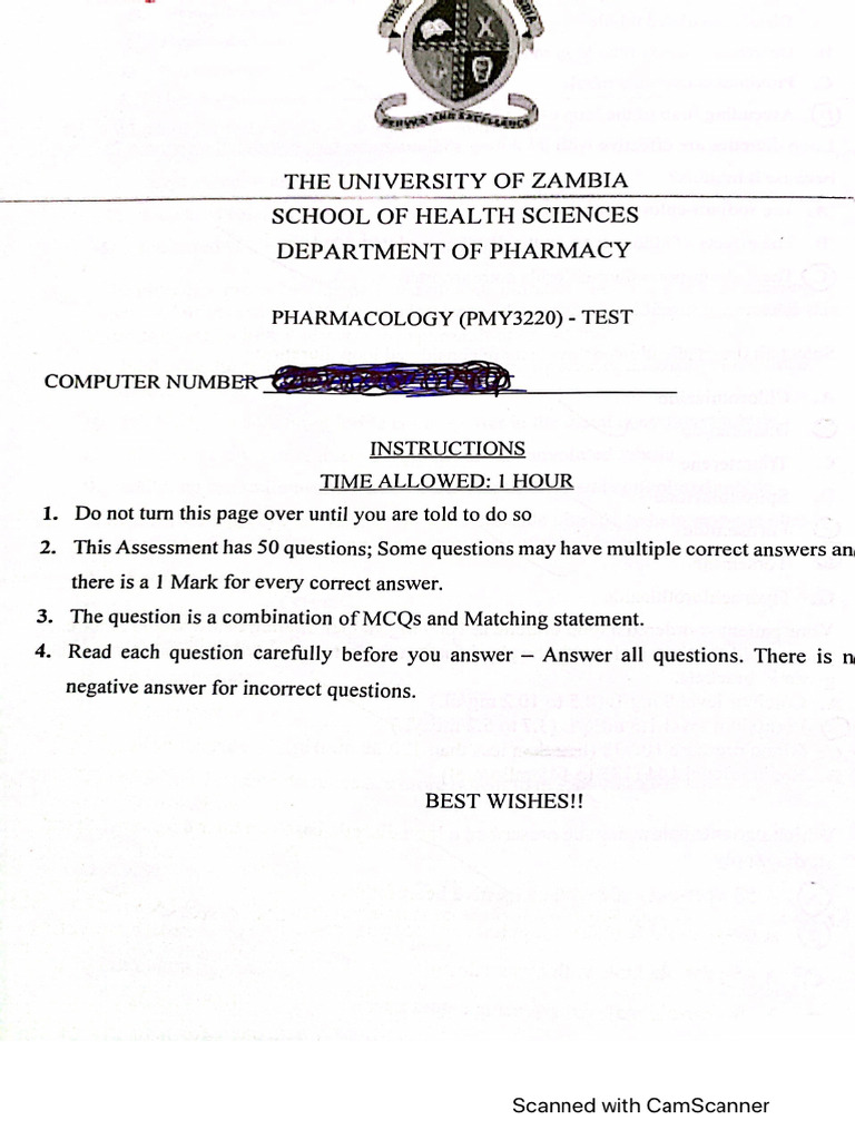 Pharmacology Test | PDF
