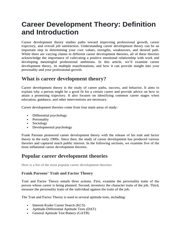 Understanding Career Development Theory | PDF | Behavior Modification ...