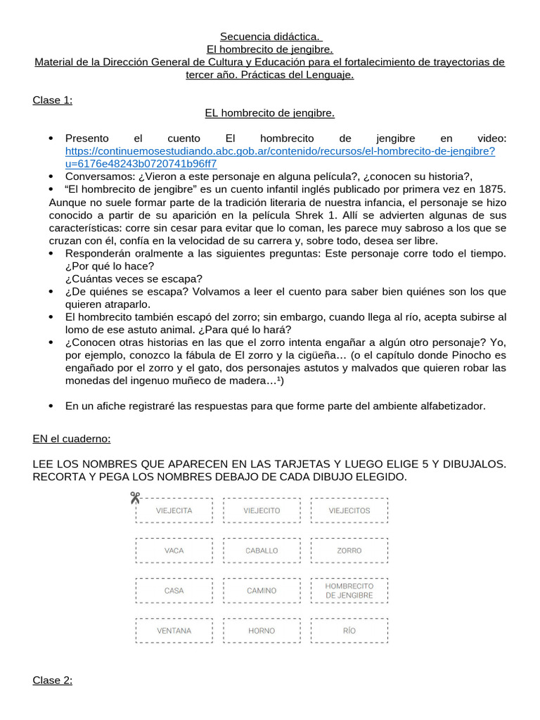 Secuencia didáctica el HOMBRECITO DE JENGIBRE | PDF