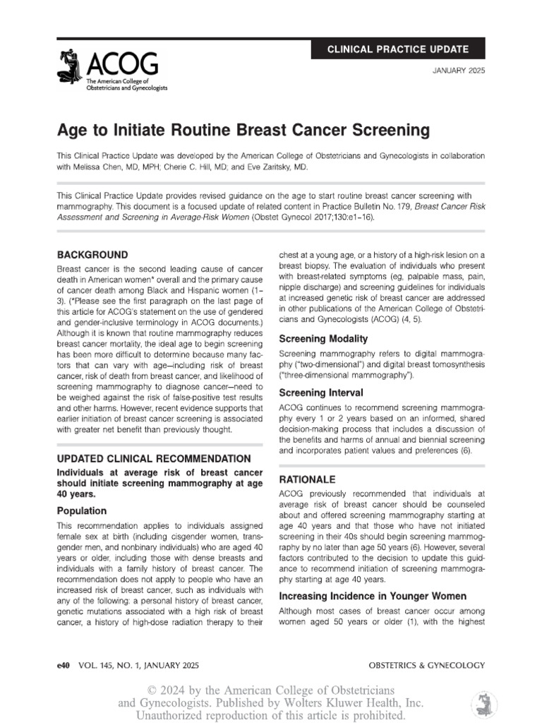 Age To Initiate Routine Breast Cancer Screening Clinical Practice ...