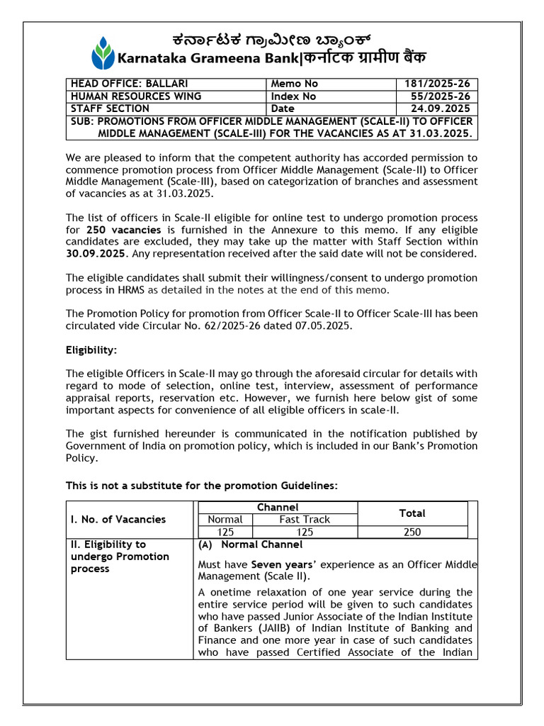 Officer Scale-II to III Promotion Process | PDF