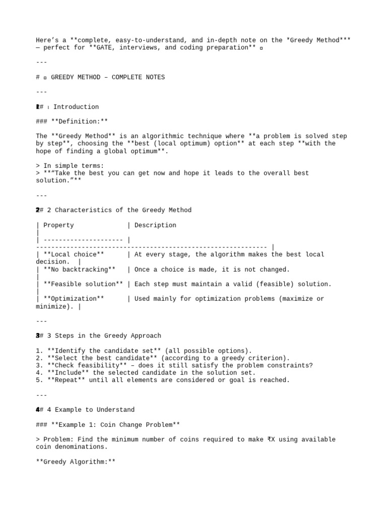 Greedy Method - Complete Notes | PDF | Mathematical Optimization ...