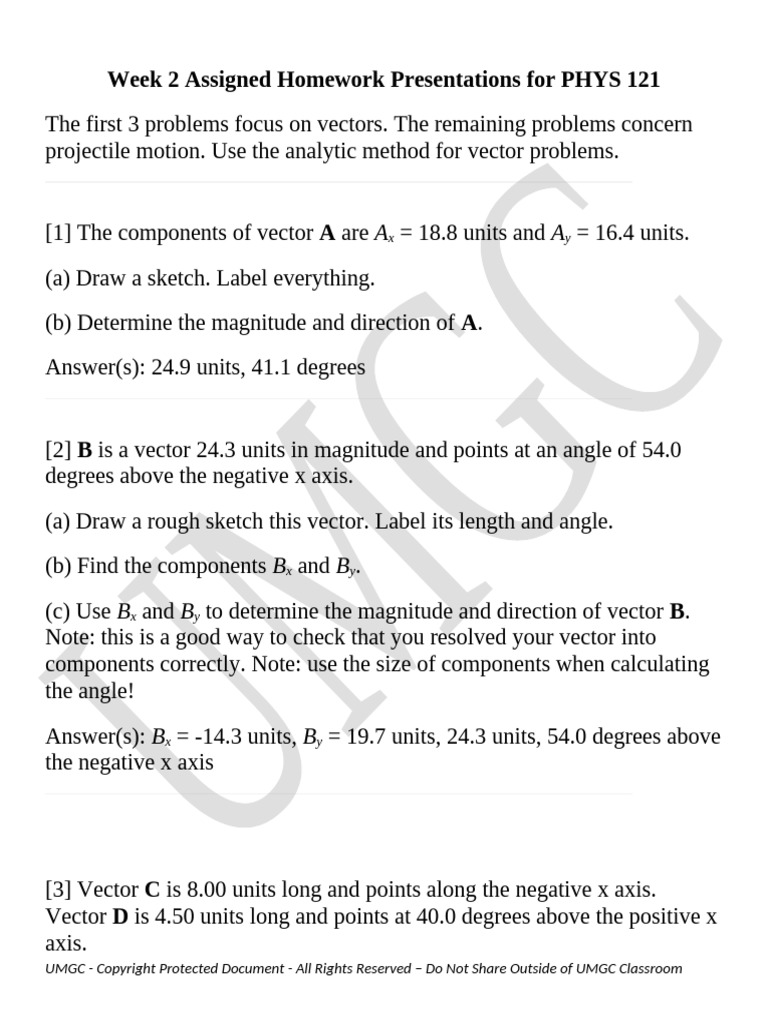 PHYS 121 Week 2 Homework: Vectors & Projectile Motion | PDF | Euclidean ...