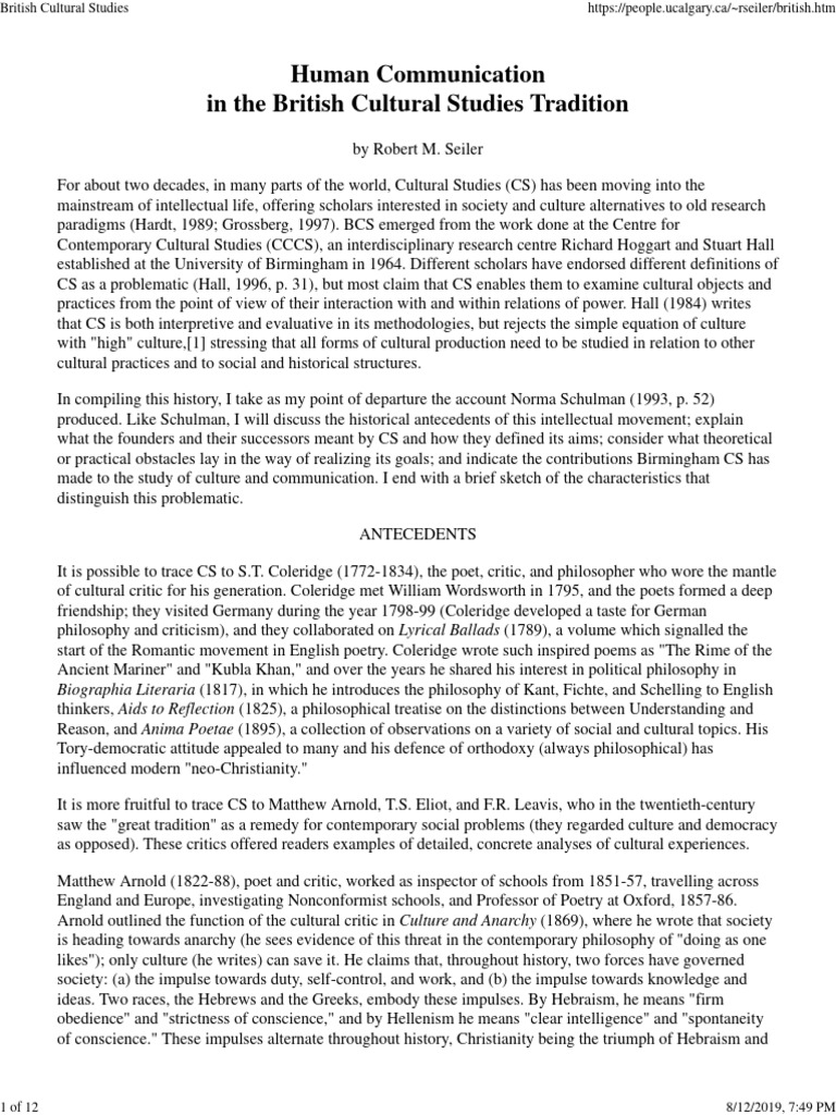 British Cultural Studies Seiler U of Calgary | PDF | Cultural Studies ...
