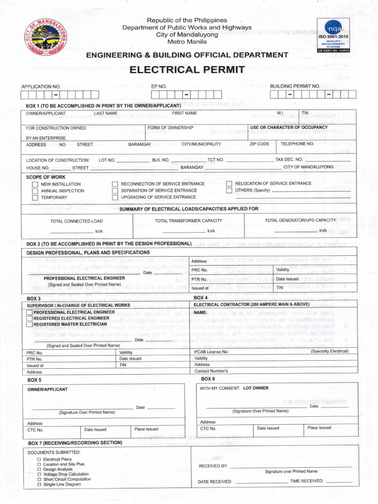 Mandaluyong Electrical Permit Application | PDF | Electrical ...